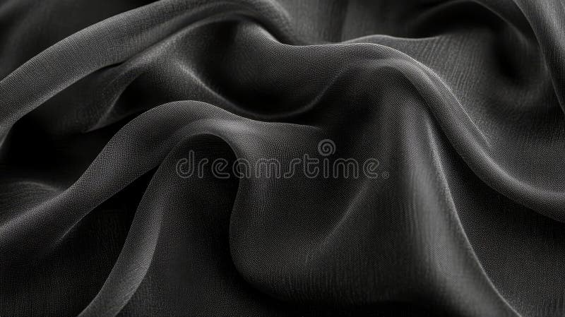 Black Chiffon Fabric Texture with Soft Folds. Elegant Luxurious Wavy ...