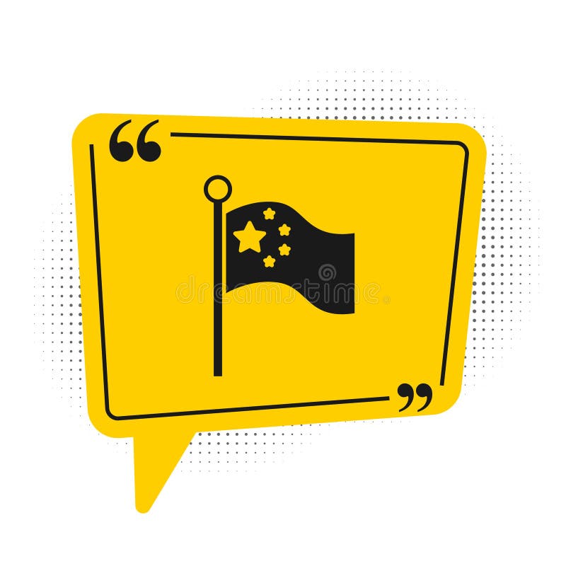 Black China Flag on Flagpole Icon Isolated on White Background. Yellow ...