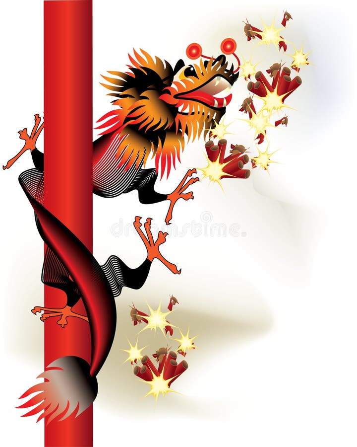 Black Chinese Dragon with Firecrackers Stock Vector - Illustration of ...