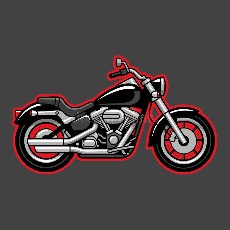 Black Chopper Motorcycle Illustration, Detailed Engine, Red Accents ...