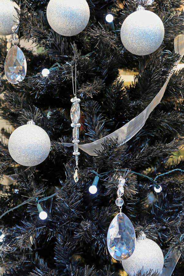 Black Christmas Tree stock photo. Image of ornaments - 129724492