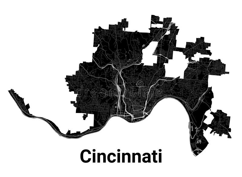 Black Cincinnati City Map, Administrative Area Stock Vector ...