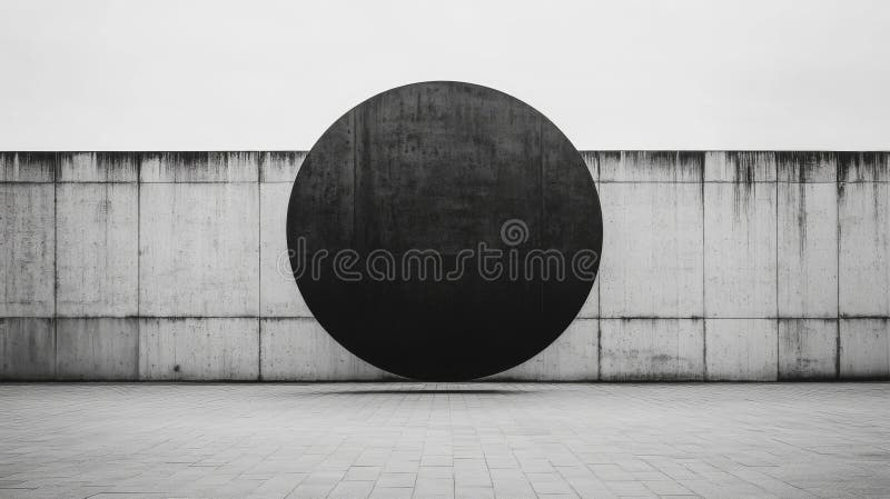 Black Circle Against Concrete Wall Minimalist Design Stock Illustration ...