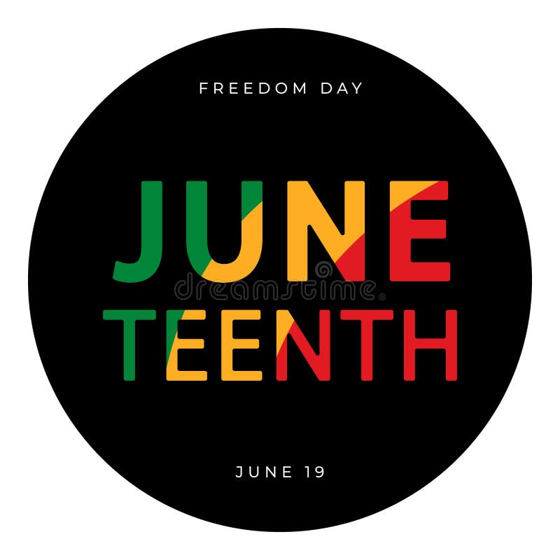 Black Circle Icon with Colored Text JUNETEENTH Isolated on a ...