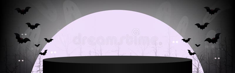 Black Circle Podium with Night Halloween Horror Scene Design for ...