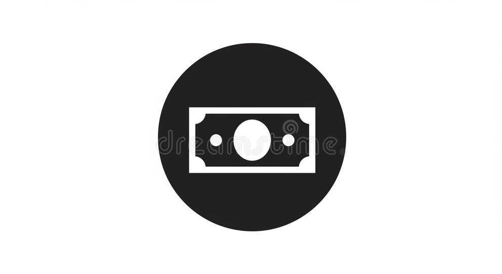 Black Circle with a White Icon of a Stylized Banknote Centered Inside ...
