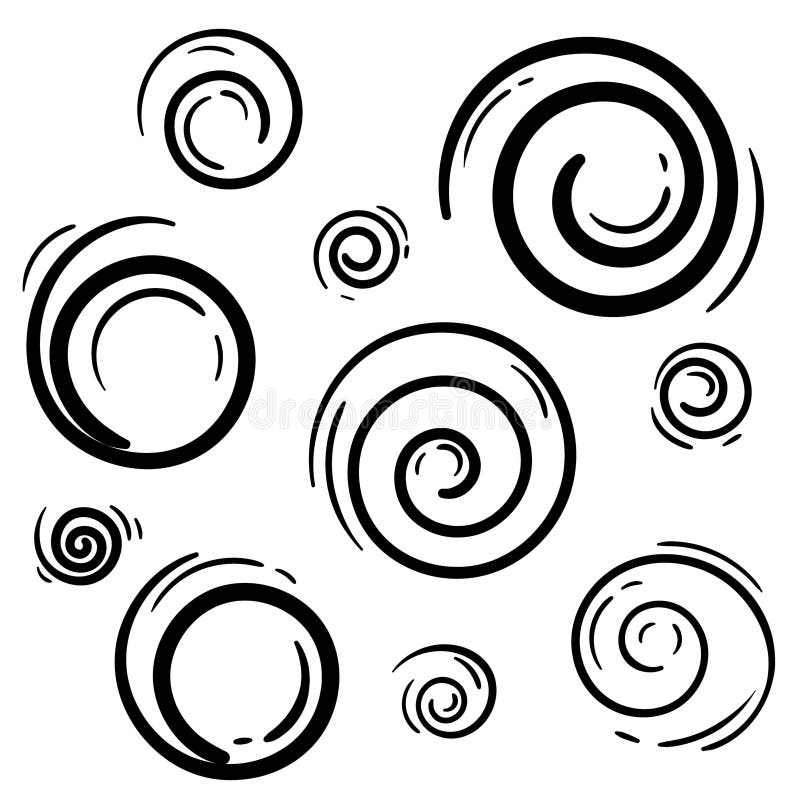 Black Circles, Spirals, Springs, Rounded Lines. Simple Black and White ...