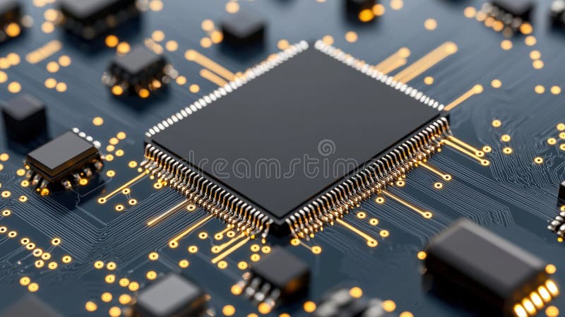 Black Circuit Board Large Square Chip Center Stock Photos - Free ...