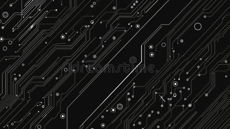 Black Circuit Board Pattern with White Lines and Digital Connections ...