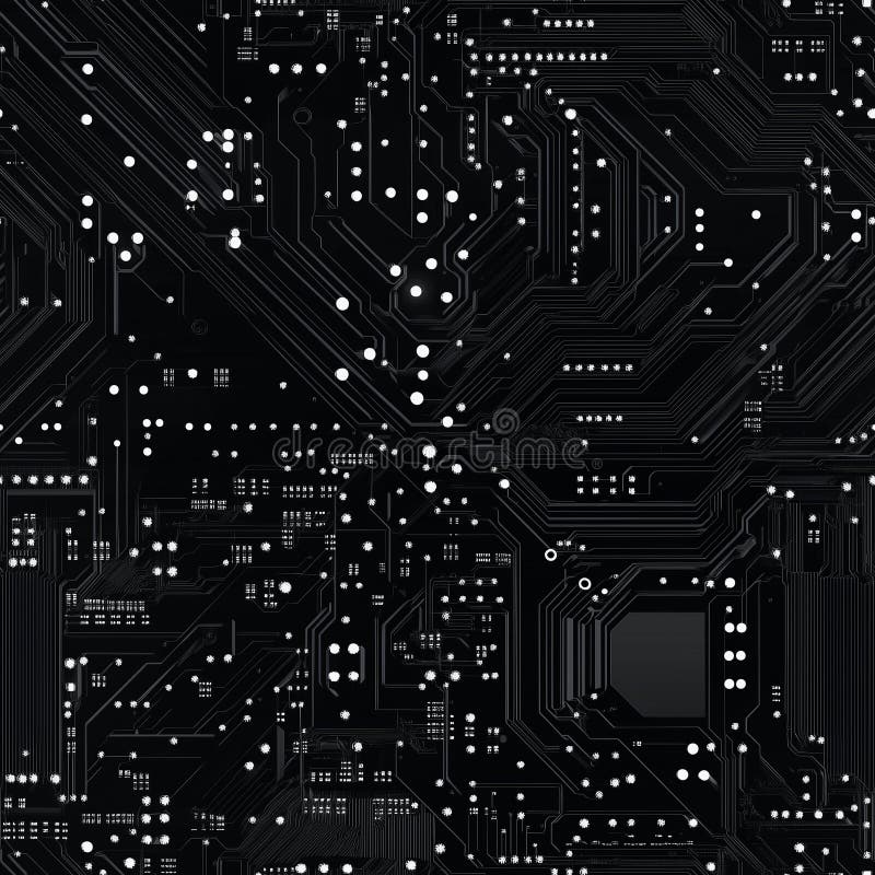 Black Circuit Board Surface with Electronic Pathways and Detailed ...