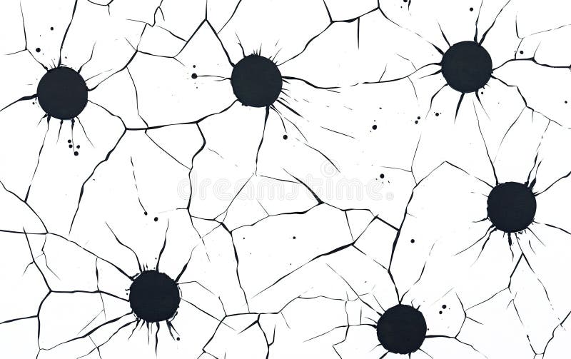 Black Circular Shapes on Cracked White Surface Representing Impact or ...