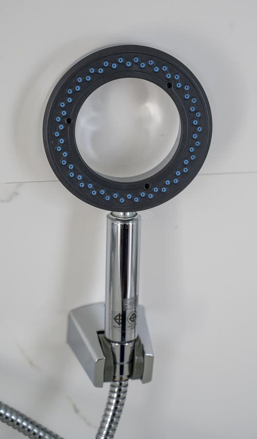 Black Circular Shower Head. Stainless Steel Handle Stock Photo - Image ...