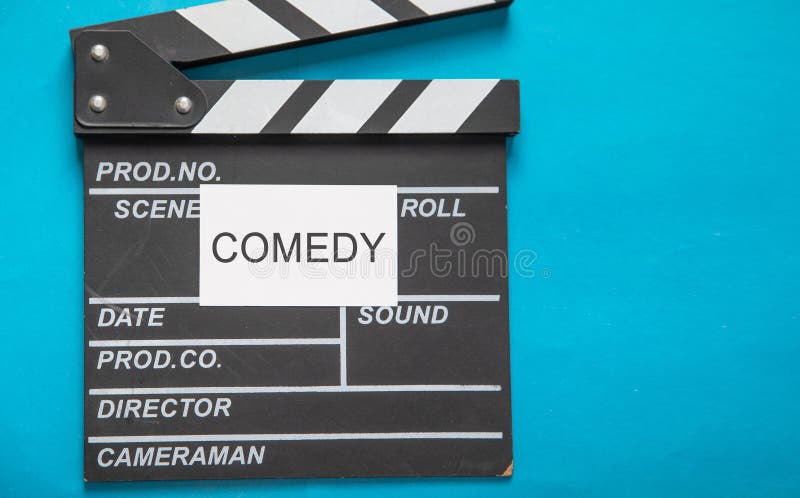 Black Clapper Board with a Comedy Word on Paper Stock Image - Image of ...