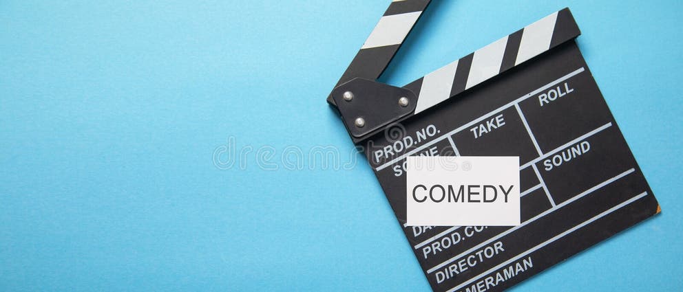 Black Clapper Board with a Comedy Word on Paper Stock Photo - Image of ...