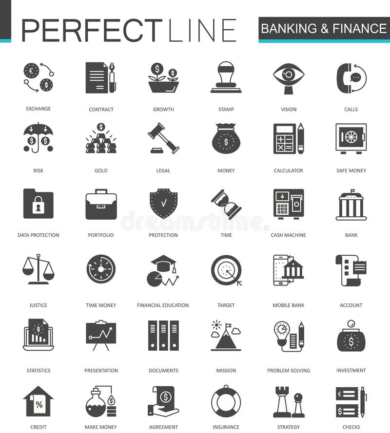Black Classic Banking and Finance Web Icons Set. Stock Vector ...