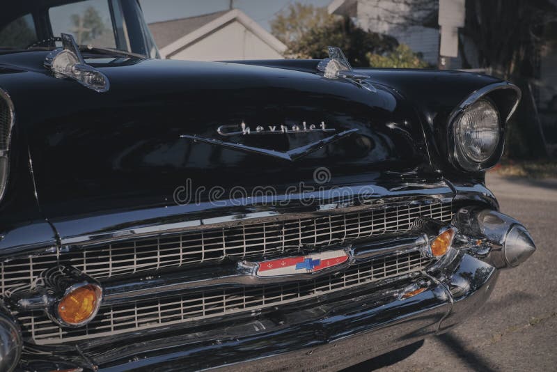 Black Classic Car Chevrolet Chrome Editorial Stock Photo - Image of ...