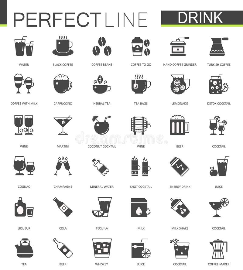 Black Classic Drinks Web Icons Set. Stock Vector - Illustration of ...