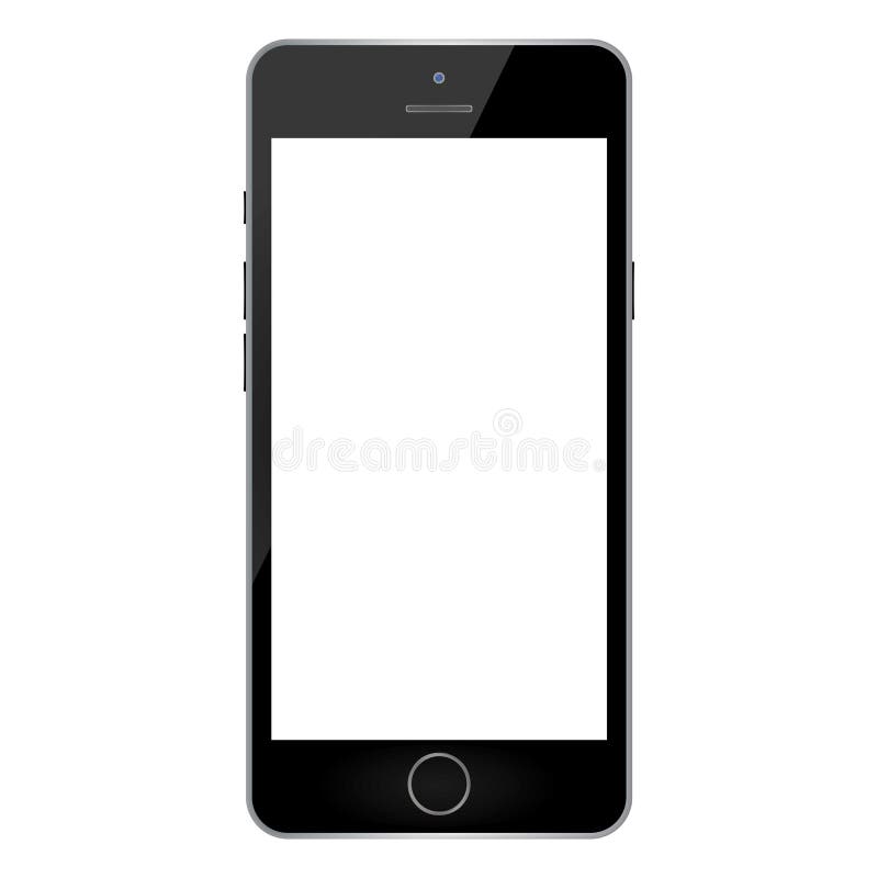 Black Classic Mobile Phone Icon with Button and Empty White Screen ...