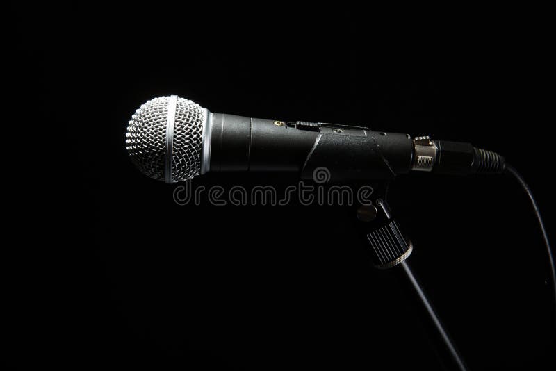 Black Classic Microphone on Black Dark Background. Music and Concert ...