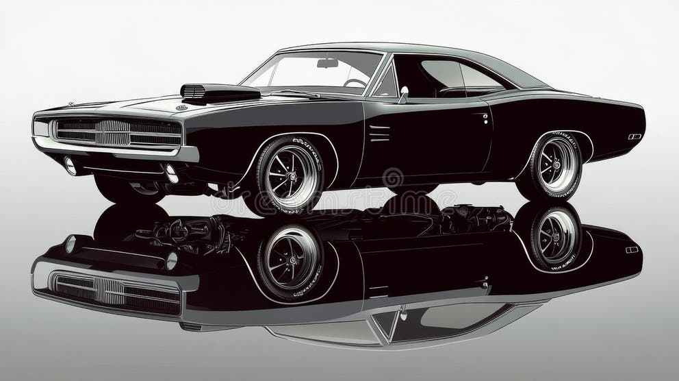 Black Classic Muscle Car Reflection Stock Illustration - Illustration ...