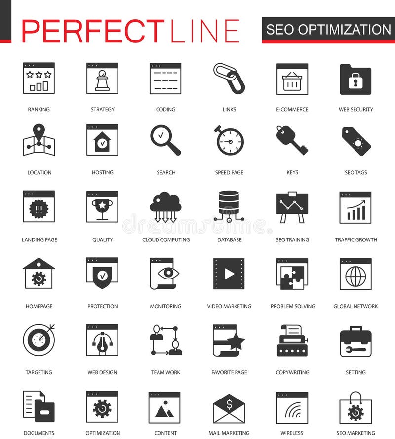Black Classic SEO and Development Icons Set for Web. Stock Vector ...