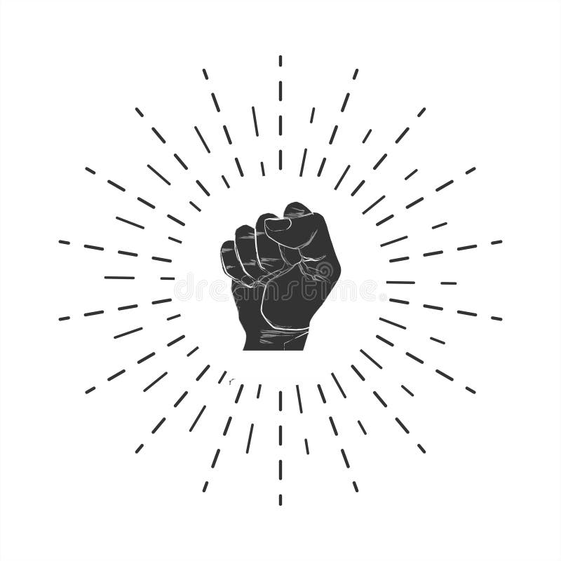 Black Clenched Hand Illustration Vector Design, with Sun Black Outline ...