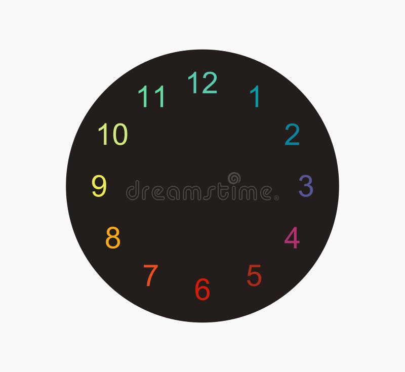 Black Clock Face with Colorful Hours Stock Vector - Illustration of ...