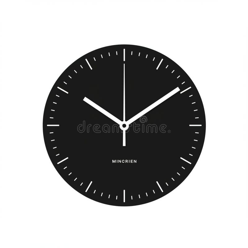 Black Clock Face with Minimalist Design Featuring White Hour, Minute ...