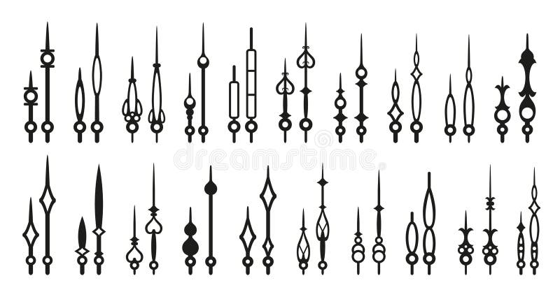 Black Clock Hands Isolated Watch Arrows Pointers Stock Vector