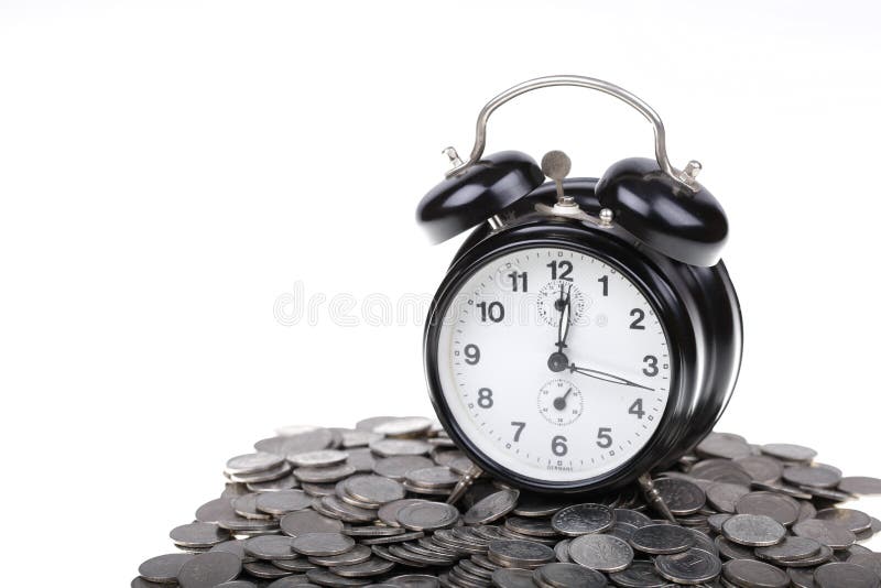 Black clock on a money stock image. Image of white, metal - 23821035