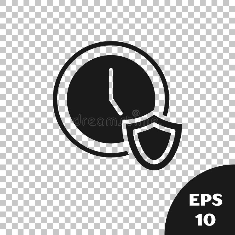 Black Clock with Shield Icon Isolated on Transparent Background ...
