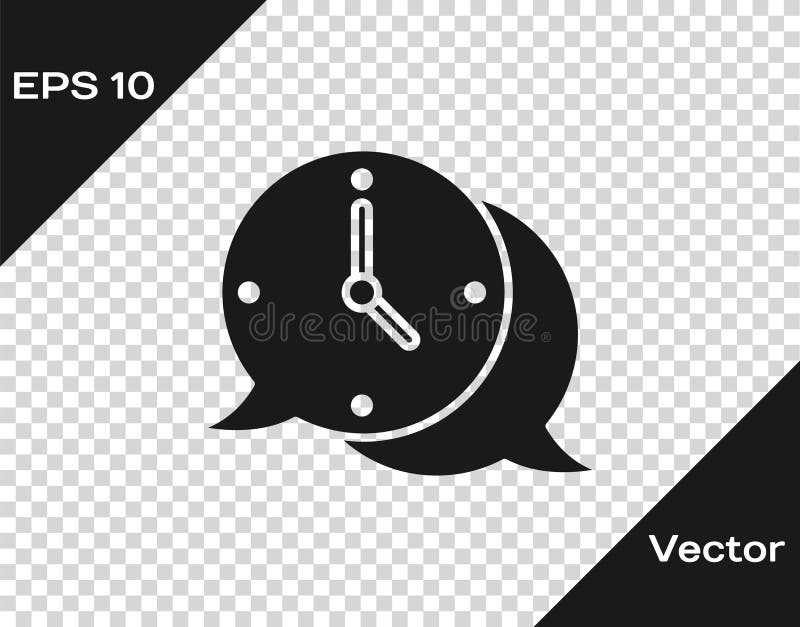 Black Clock with Speech Bubble Icon Isolated on Transparent Background ...