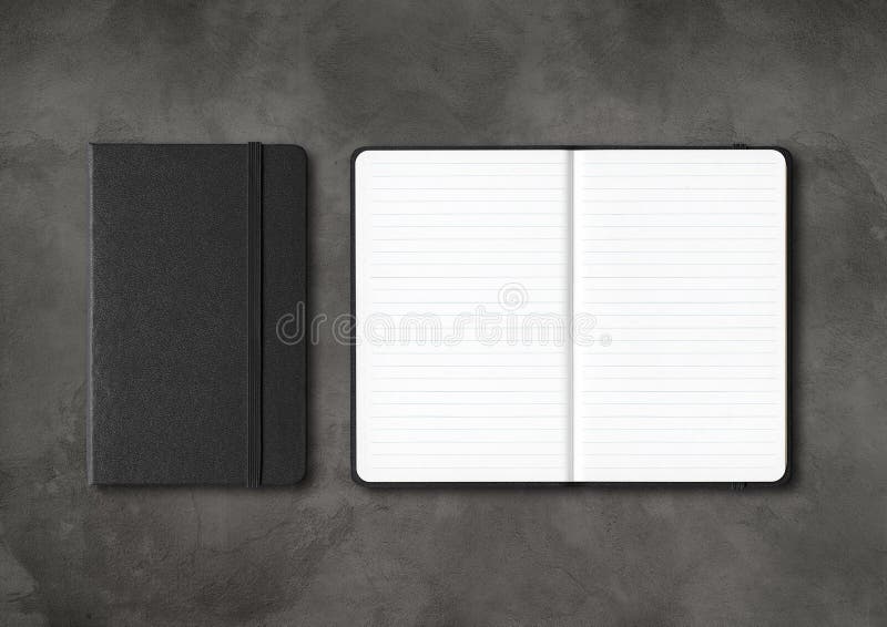 Black Closed and Open Lined Notebooks on Dark Concrete Background Stock ...