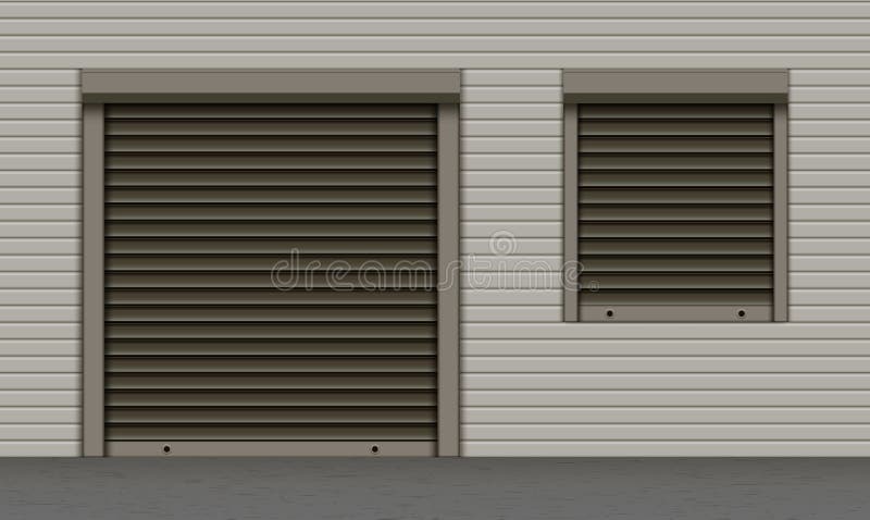 Black Closed Roller Garage Shutter Door and Window with Realistic ...