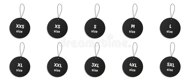 Black Clothing Size Labels - Different Vector Illustrations Isolated on ...