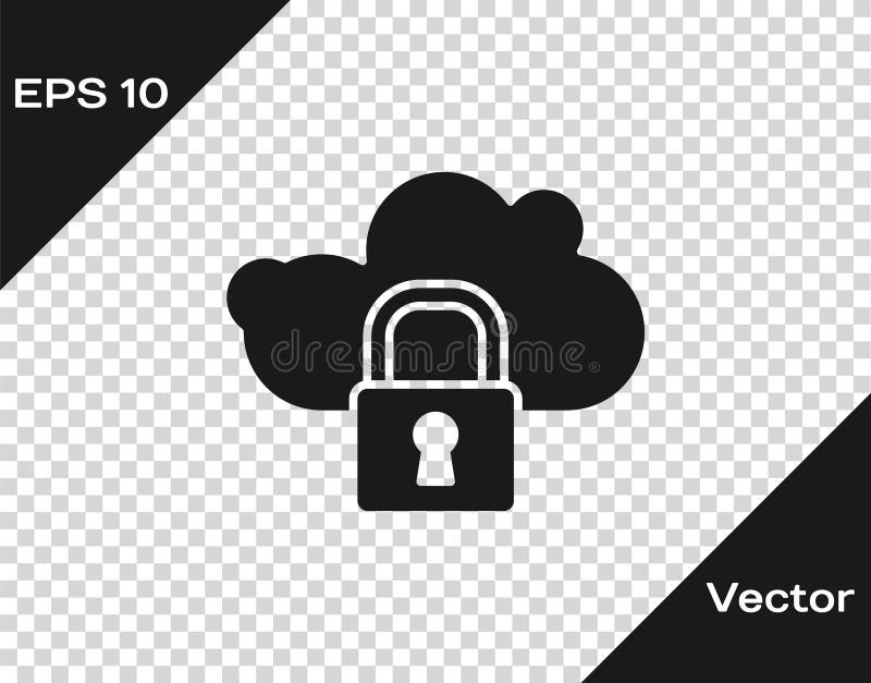 Black Cloud Computing Lock Icon Isolated on Transparent Background ...
