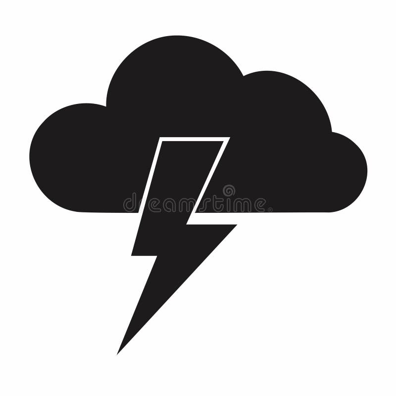 Black Cloud and Lightning Bolt Weather Icon on White Background Stock ...