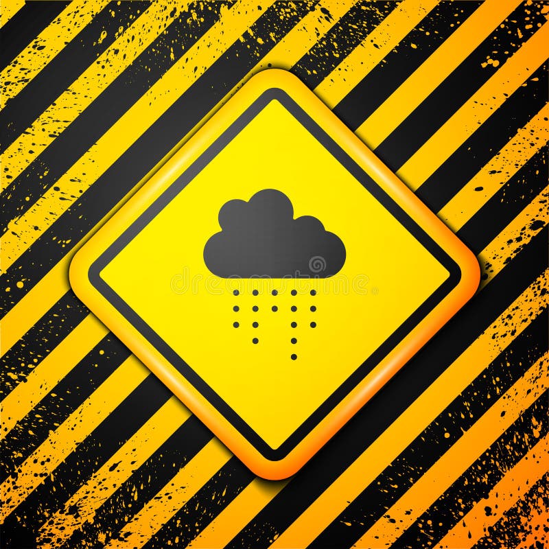 Black Cloud with Rain Icon Isolated on Yellow Background. Rain Cloud ...