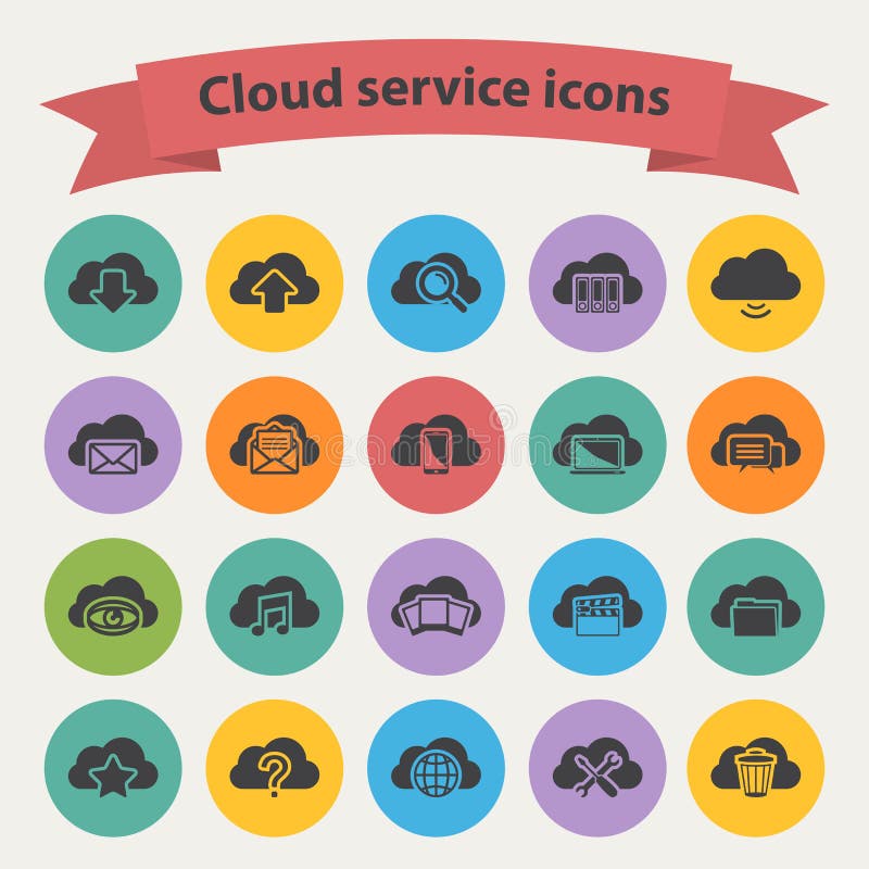 Black Cloud Service Icons Set Stock Vector - Illustration of computer ...