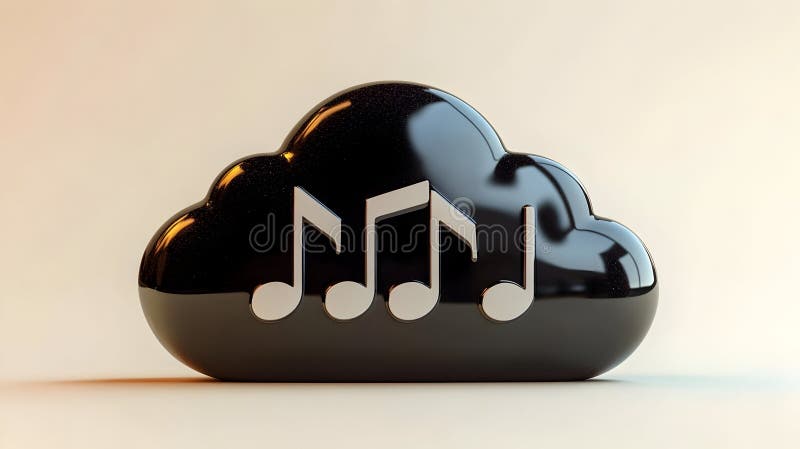 Black Cloud Shape with Three White Music Notes on Light Background ...