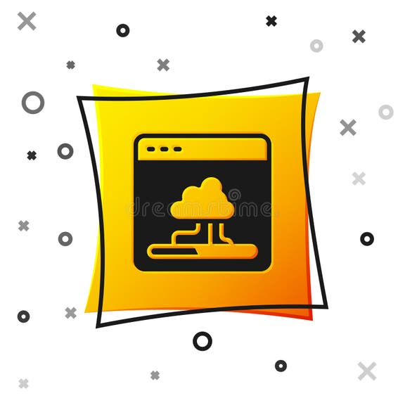 Black Cloud Technology Data Transfer and Storage Icon Isolated on White Background. Yellow ...