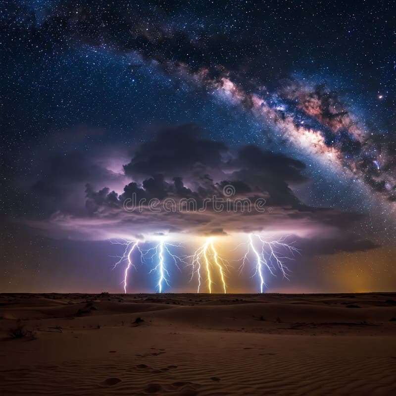 Black Clouds at Night and Multi-colored Lightning in the Sky Stock ...