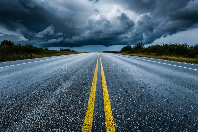 Black Clouds and Road, Empty Highway with a Background of Dark Storm ...