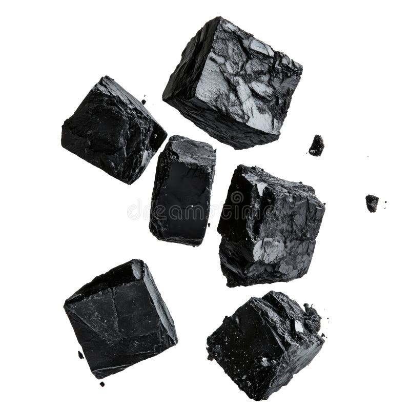 Black Coal Chunks Isolated on a Transparent Background. Collection of ...