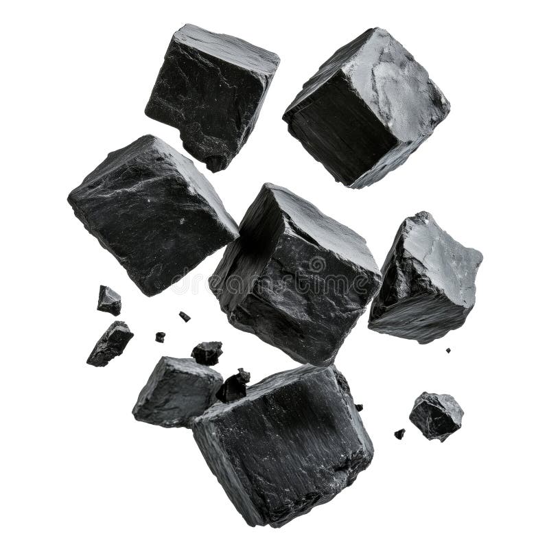 Black Coal Chunks Isolated on a Transparent Background. Collection of ...