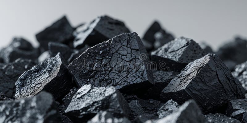 Black Coal Chunks with Uneven Surfaces and Rugged Texture in Closeup ...