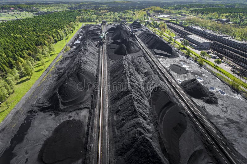 Black Coal Deposits. Exploration and Machine. View from Above. Stock ...