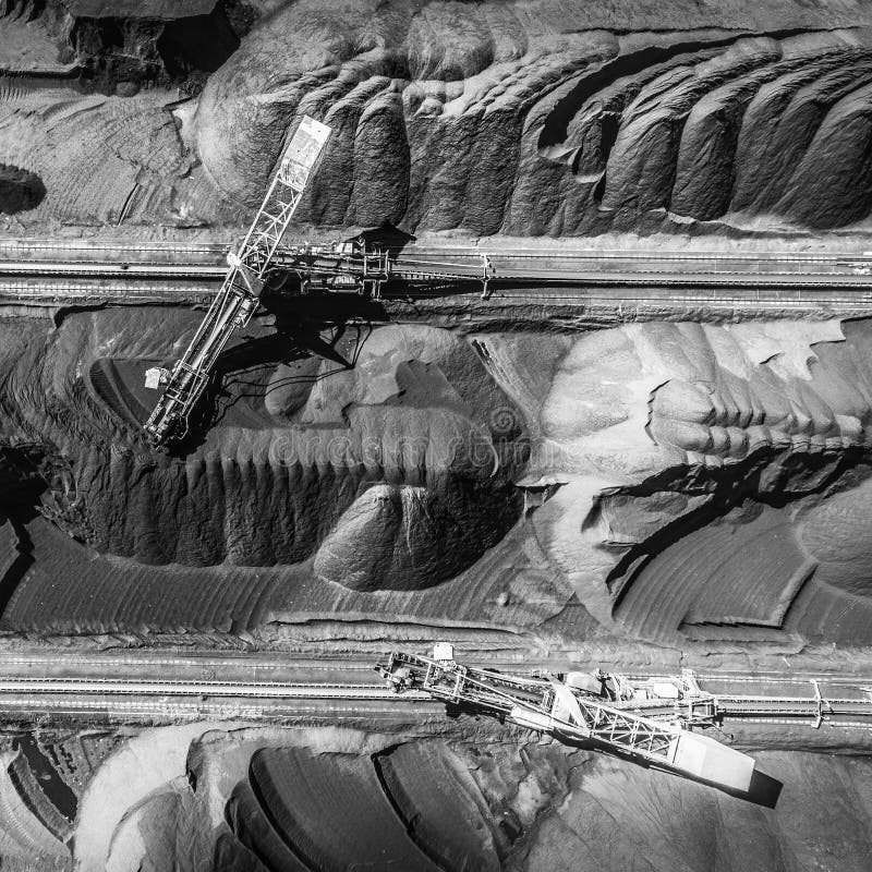 Black Coal Deposits. Exploration and Machine. View from Above. Stock ...