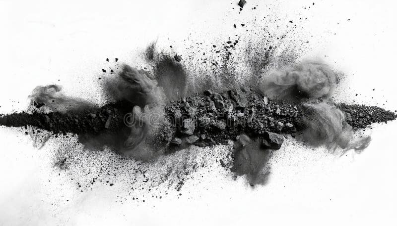 Black Coal Dust Explosion Isolated on White Background Stock ...