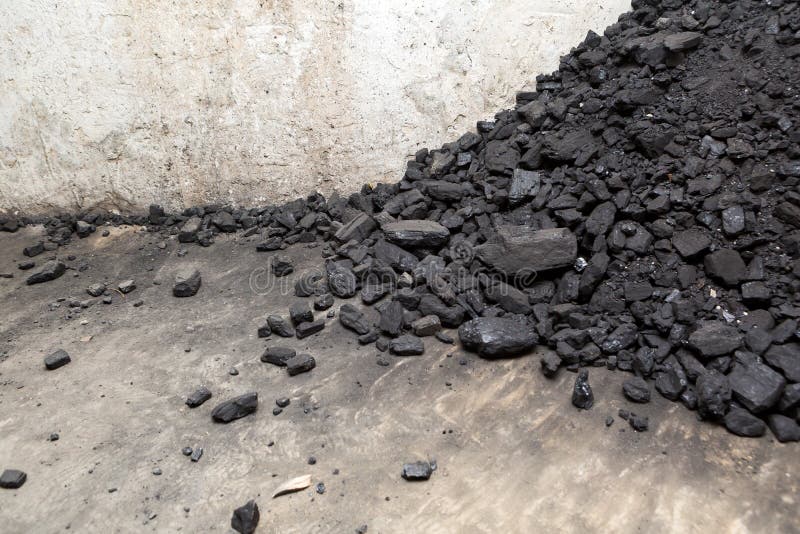 Black Coal Lying on a Pile in House Basement Stock Photo - Image of ...